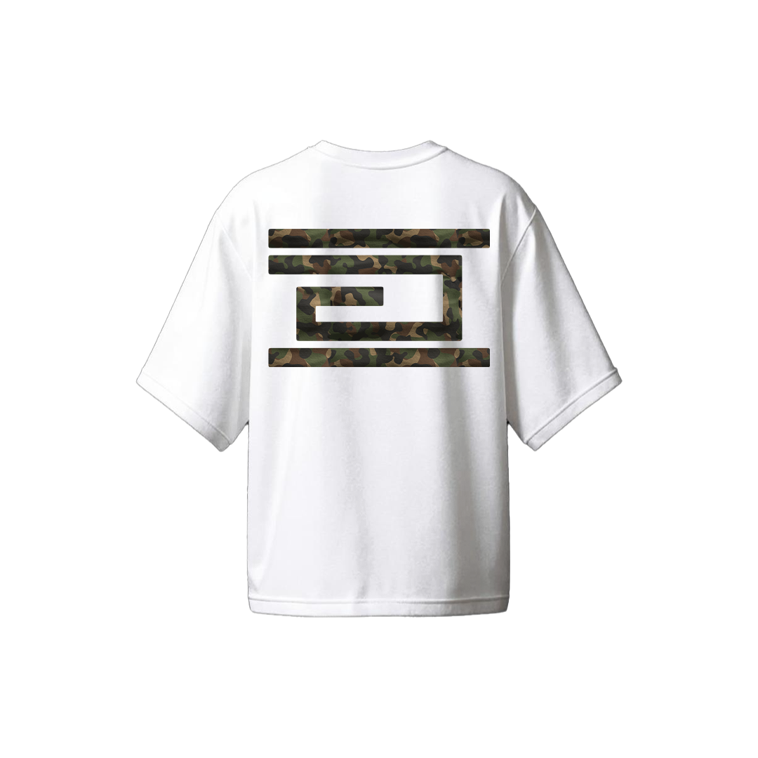 Drumcode camo print super oversized t shirt in white – Essential Republik